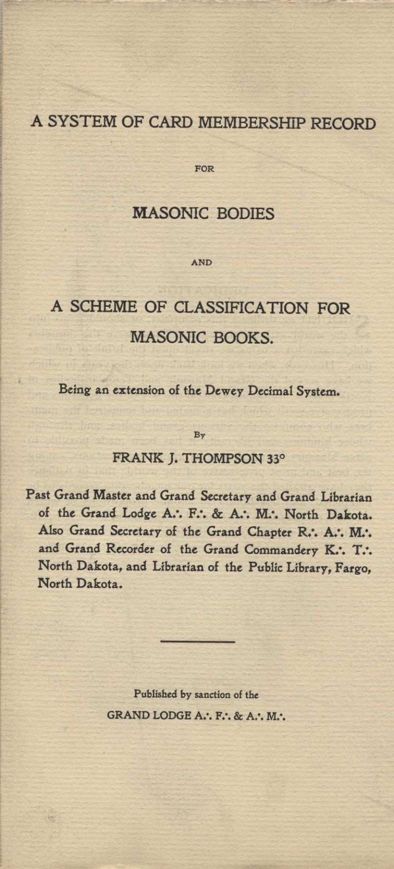 A Dewey Decimal System for Masonic Libraries - Scottish Rite Masonic ...